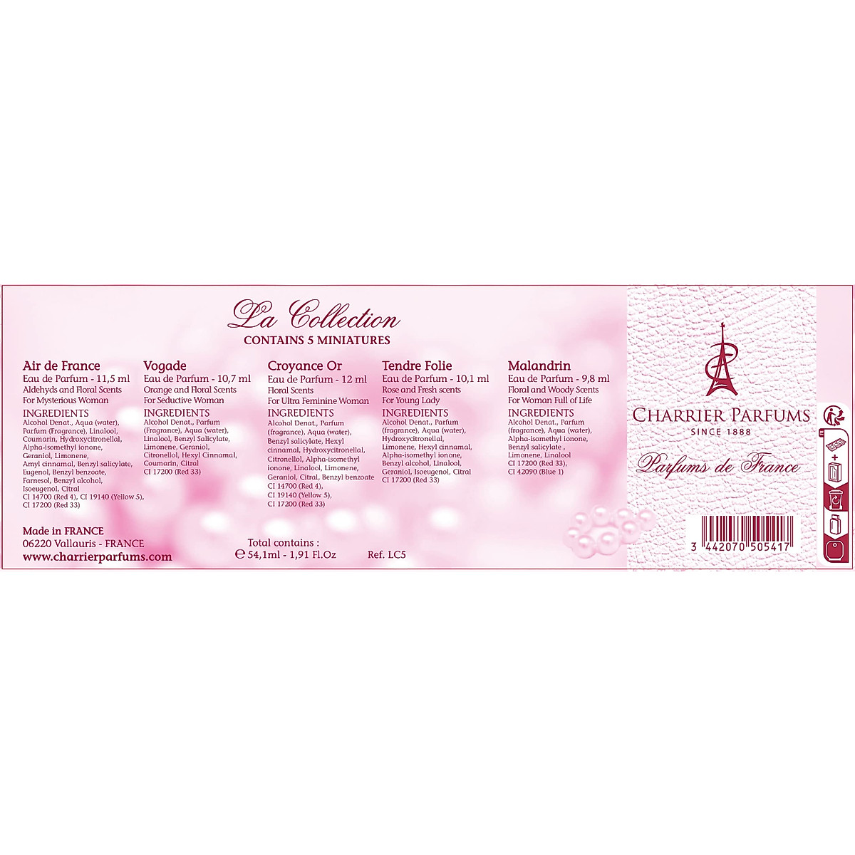 Charrier Parfums - 5 Eaux de Parfum Gift Set - "La Collection" - 54.1 ml - Made in Provence, France