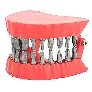 Denture Drill Bit Holder Denture Screwdriver Organizer 3D Sculpture Desk Decor 28 Holes Red (With Bits)