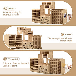 Bucasso Plastic Model Paint Rack Tool Storage Paint Storage Model Tool Storage Model Tool Storage Rack MDF Material Paint Rack Plastic Model Tool Storage Large Capacity Workbench GK RS