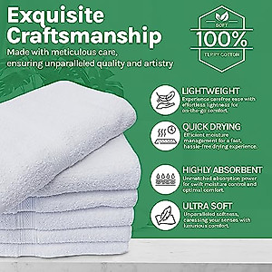 Towels N More - 6 Pack 22x44 Super Absorbent and Easy Care 100% Cotton Towels Ring Spun Loop - Home Essentials White and Soft Bathroom Towels Set - Ideal for Home, Gym, Hotels, Salon, Hair Dry