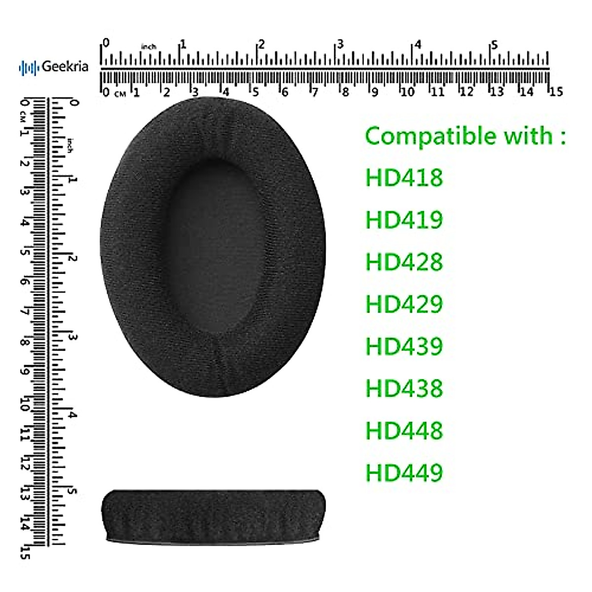 Geekria Comfort Velour Replacement Ear Pads for Sennheiser HD418, HD419, HD428, HD429, HD439, HD438, HD448, HD449 Headphones Ear Cushions, Headset Earpads, Ear Cups Cover Repair Parts (Black)