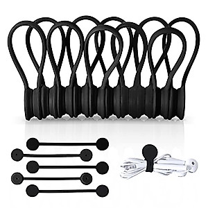 Kamemc Black Magnetic Cable Ties 10-Pack, Silicone Cord Twist Ties Magnet Strap for Charging Wire Organizer, Earphone Cords Wrap, Fridge Magnets, Storage Or Travel