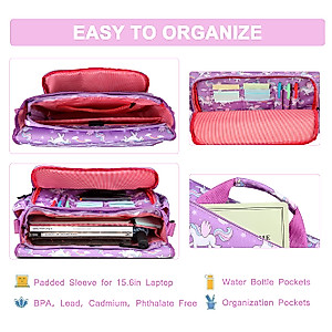 VASCHY Messenger Bag for Kids, Cute 15.6inch Laptop Crossbody School Bag for Boys Girls Teens Women Unicorn