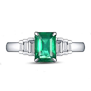 Lanmi Natural Green Emerald Diamond Ring Solid 14K White Gold Anniversary Wedding Band for Women's Gift