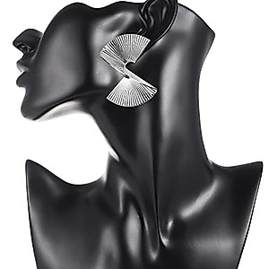 FIBO STEEL 9 Pairs 18k Gold Plated Geometric Earrings Exaggerated Statement Earrings Stylish Sectored Twisted Ginkgo Leaf Earrings for Women Silver Tone