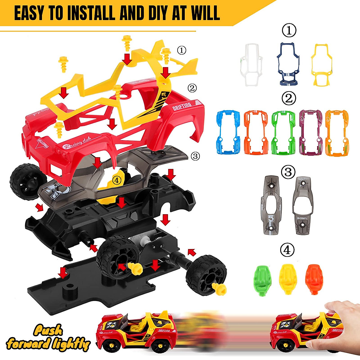 Minxuan Assembly Car Take Apart Race Car Toys for 6 7 8 Year Old Boy DIY STEM Gift Play Set -50PCS