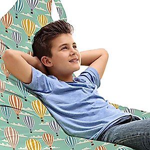 Ambesonne Vintage Lounger Chair Bag, Colorful Retro Travel Balloons Texture Cloud Blue Sky Adventure Modern Art, High Capacity Storage with Handle Container, Lounger Size, Blue Orange Purple
