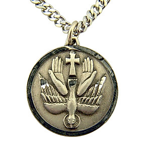 Religious Gifts Pewter Holy Spirit Dove Trinity Pendant with Bright Cut Accents, 15/16 Inch
