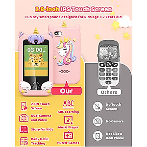 Kids Toy Smartphone, Gifts and Toys for Girls Boys Ages 3-8 Years Old, Fake Play Unicorn Toy Phone with Music Player Dual Camera Puzzle Games Touchscreen, Birthday, Kids Trip Activity