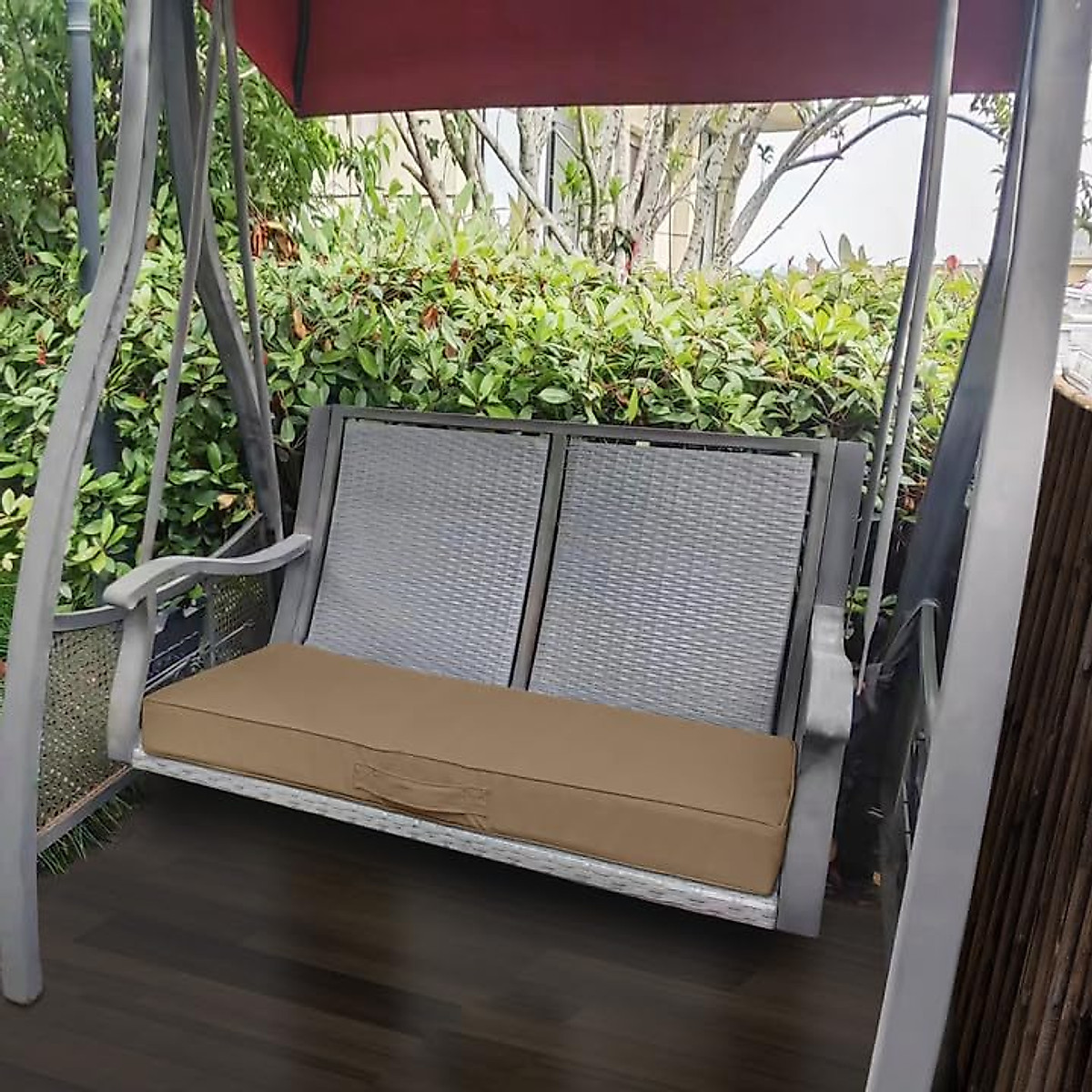 Faible Poisson Outdoor Bench Cushion and Replacement Cover, 60 x 18 Inch Waterproof Porch Swing Cushions with Handle and Anti-Slip Straps for Garden Patio Furniture