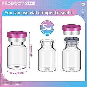 Lallisa 30 Pack 5ml Glass Vials Clear Glass Headspace Vials with Plastic-Aluminum Flip Caps and Rubber Stoppers Flat Bottom Lab Vial Sealed Sample Vials