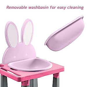 TINTON LIFE Kids Wash Basin Stand with Drain Hose & Towel Rack & Bathroom Tumbler Holder Bathroom Sink for Baby Infant Toddler Child Pink