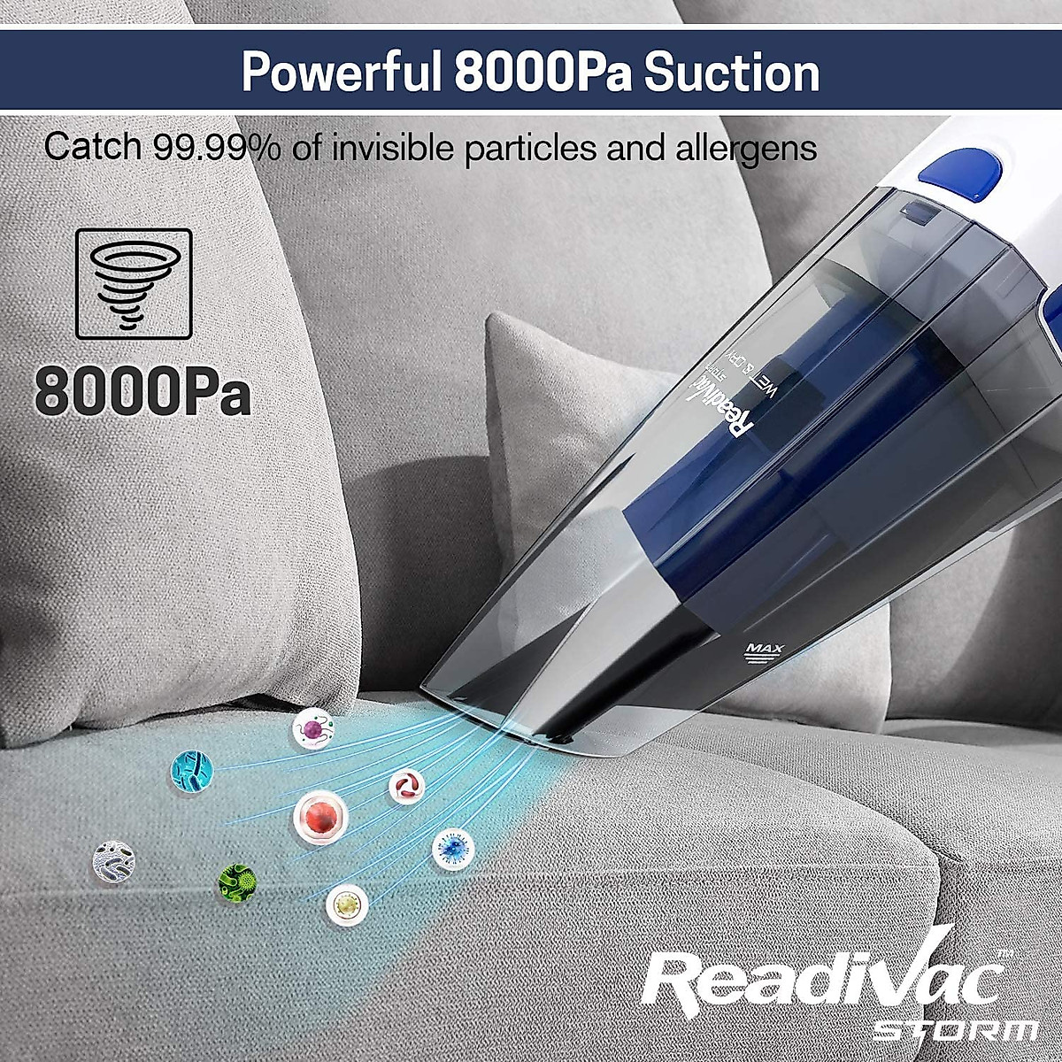 ReadiVac Kirby Storm Handheld, Wet & Dry Vacuum Cleaner, Powerful Cordless Hand Vac for Home & Car, Small Lightweight Handvac, 22.2volt Lithium-ion Rechargeable Battery, Medium, Blue