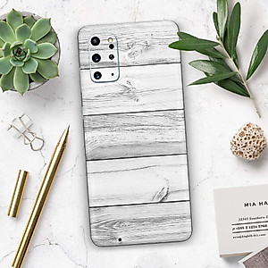 DesignSkinz White & Gray Wood Planks Protective Vinyl Decal Wrap Skin Cover Compatible with The Samsung Galaxy S20 (Screen Trim & Back Glass Skin)