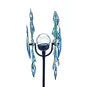 Wind Spinner Outdoor Metal Solar Powered Sculpture Large 15 inch Dia 65 inch Height Kinetic Windmills Peafowl Wind Catcher Glass Ball for Garden Lawn Yard Patio Decoration Vane for Backyar
