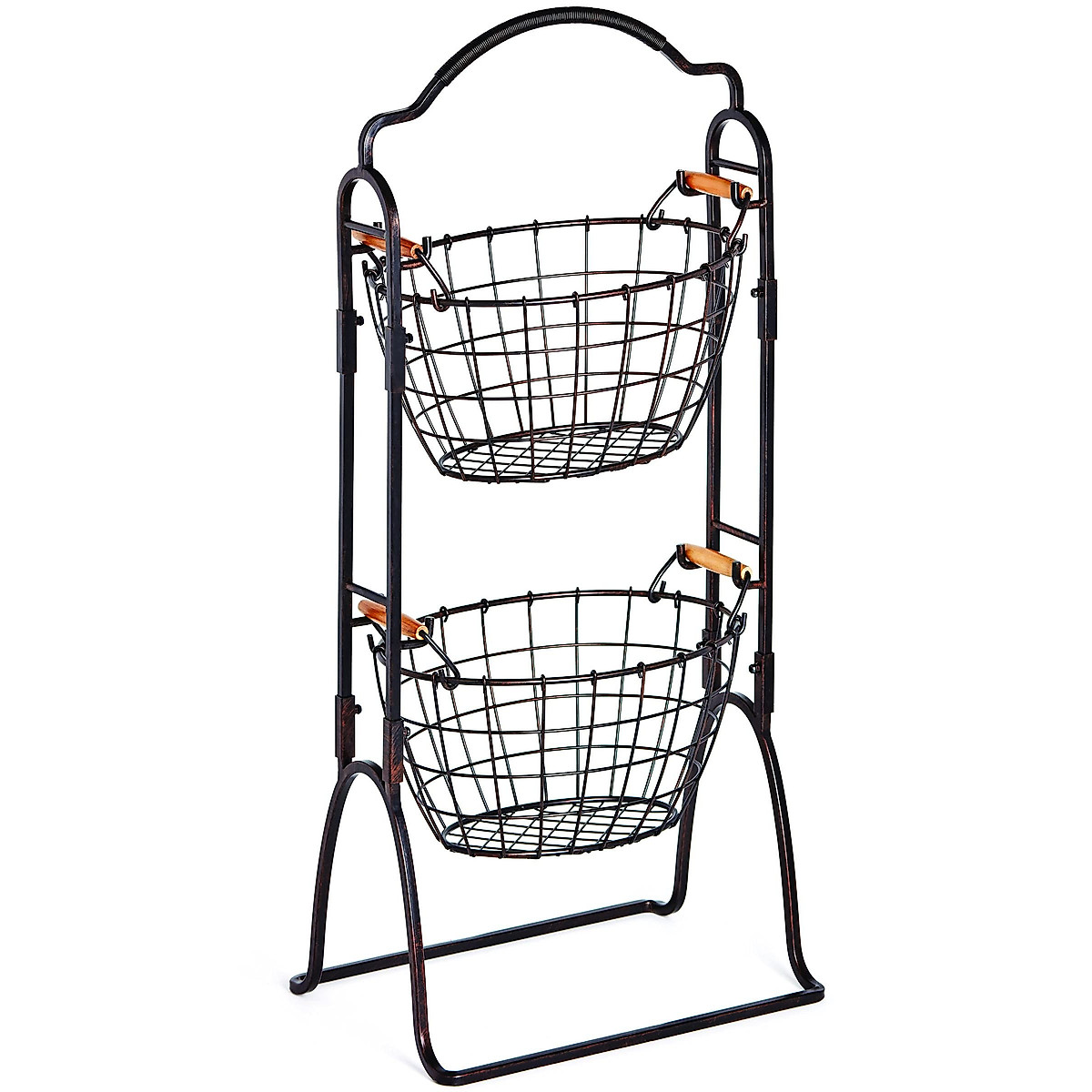 Gourmet Basics by Mikasa 5184916 Harbor Adjustable 3-Tier Metal Floor Standing Fruit/Home Storage Basket, Antique Black