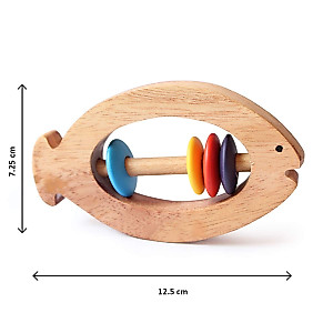 Shumee Wooden Fish Rattle Rings and Teethers for Infants | Sensory Toy | 100% Safe, Natural & Eco-Friendly | 6 Months+