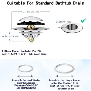 GEKJDMER Universal Tub Stopper Bathtub Drain，Pop Up Bath Drain Tip Toe Bathtub Drain Stopper，Replaces Bath Tub Lift and Turn, Tip-Toe and Trip Lever，Easy to Install and Clean