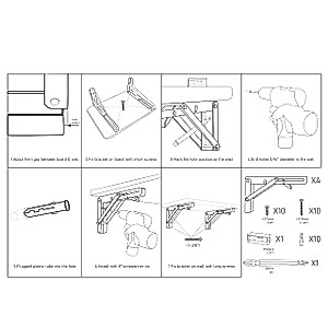 MySit 16" Folding Shelf Brackets 4 PCS, Max Load 550lb Heavy Duty Stainless Steel DIY Collapsible Wall Mounted L Shelf Bracket Space Saving for Table Work Bench