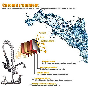 JZBRAIN Commercial Sink Faucet with Sprayer 21" Height 8 Inch Center Solid Brass Construction & Polished Chrome Wall Mount Commercial Kitchen Faucet with 8" Swing Spout for 1 or 2 Compartment Sink