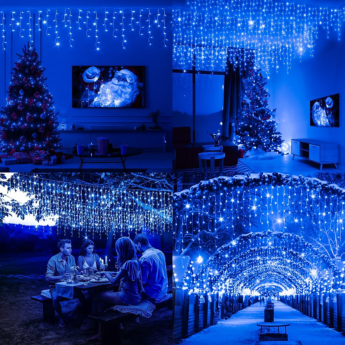 JXLEDAYY Christmas Lights Super Long 1280 LED 131 FT LED String Lights with 240 Drops Plug in 8 Modes Christmas Decoration for Holiday Wedding Party Bedroom Garden Patio Outdoor Indoor (Blue)