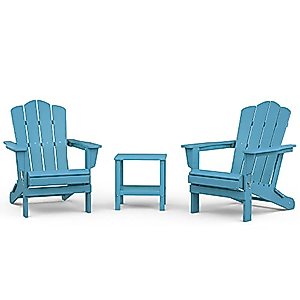 KINGYES Folding Adirondack Chair with Double Layer Side Table 3-Piece Adirondack Chair Set (Including 2 Folding Chairs-Tiffany and 1 Side Table-Tiffany)