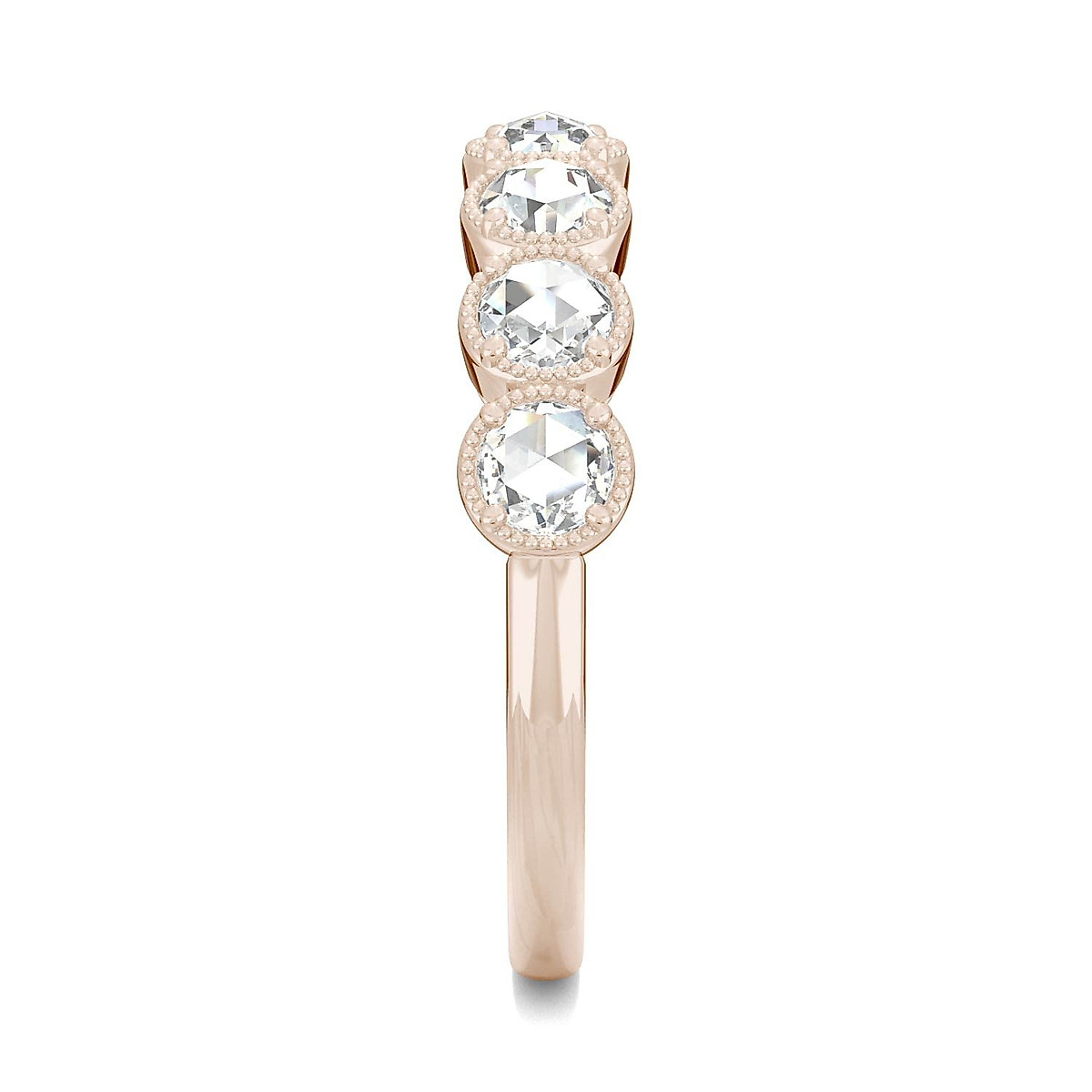Rose Gold Moissanite by Charles & Colvard Round Rose Cut Milgrain Wedding Band-size 5 0.42cttw DEW