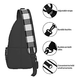 Pubvnih Black And White Buffalo Plaid Sling Backpack Crossbody Shoulder Bags for Women Men, Sling Bag Travel Hiking Chest Bag Daypack Unisex