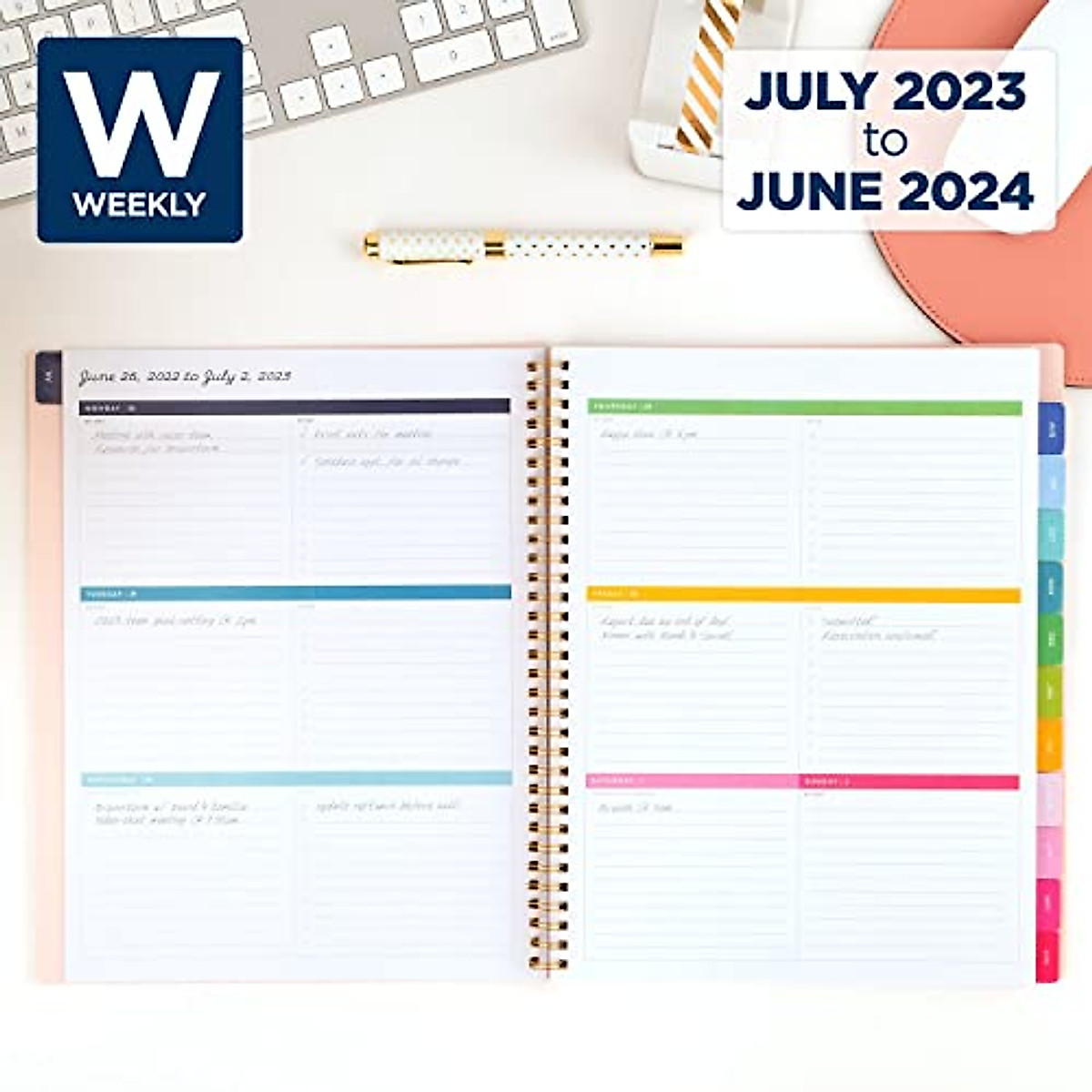 AT-A-GLANCE 2023-2024 Planner, Weekly & Monthly Academic, Simplified by Emily Ley, 8-1/2" x 11", Large, Leatherette, Blush (EL13-905A)