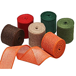 OZXCHIXU 6 Rolls Burlap Wired Ribbon,Natural Burlap Weave Ribbon in 6 Colors DIY Trims Crafting Supplies for Holiday Decorative Wreath Rustic Gift Wrapping Floral Bows Party Favors 2.4inch x 5yards