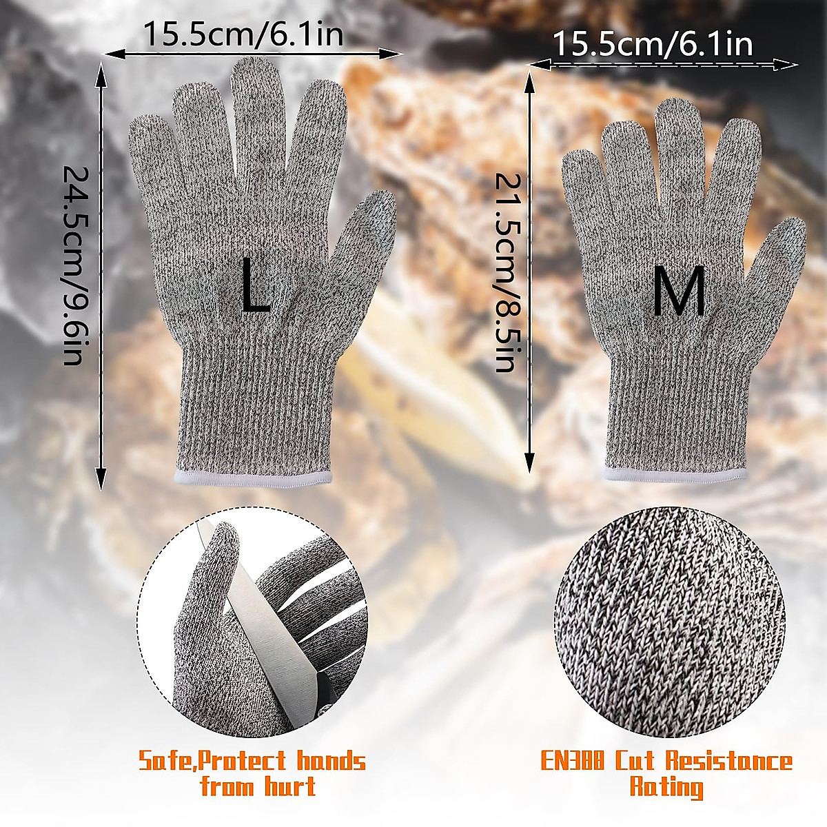 6pcs Oyster Shucking Knife Gloves Set,2pcs Stainless Steel Oyster Knives with Wooden Handle,2 Pairs Level 5 Cut Resistant Protection Gloves M&L,Knife Shucker for Seafood Oysters Clam Shell Shucking