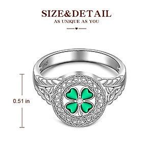 Shamrock Ring St Patricks Day Ring Four Leaf Clover Rings for Women Sterling Silver 925 Irish Shamrock Celtic Knot Green 4 Clover Jewelry Charm Prom Wedding Gifts Size 9