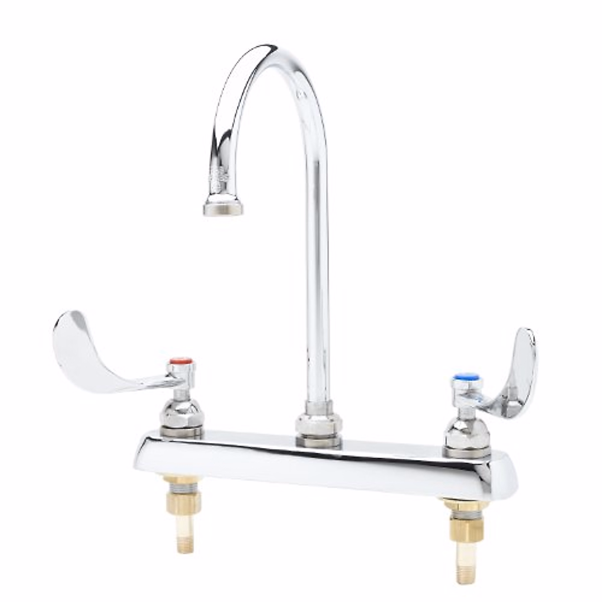 T&S Brass B-1142-04 8-Inch C/C Deck Mount Workboard Faucet with 4-Inch Wrist Action Handles and Swivel Gooseneck, Chrome