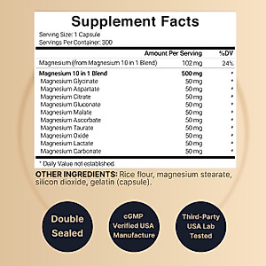 NatureBell Magnesium Complex Supplement 500mg, 300 Capsules | 10 Active Forms – Glycinate, Citrate, Taurate, Plus More | 100% Chelated & Purified | Bone, Heart, & Muscle Support | Non-GMO