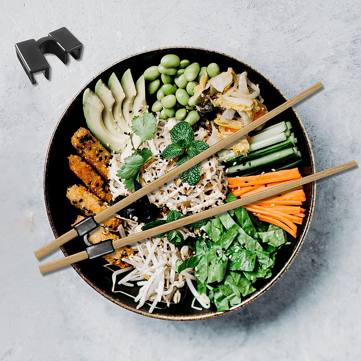 24 Pieces Reusable Kid Training Chopstick Helper for Kids Adults Beginner Learner or Trainers, Plastic Practice Chop Stick Pack, Hinges Connector for Practice Chopstick (Black 24pcs)