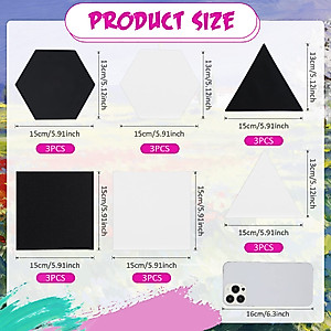 Jeyiour 18 Pcs Stretched Canvas Blank Painting Canvas 6 Inch Hexagon Triangle Square Canvases for Painting Cotton Blank Canvas with Frame Panel for Acrylic Pouring Oil Painting, Black and White