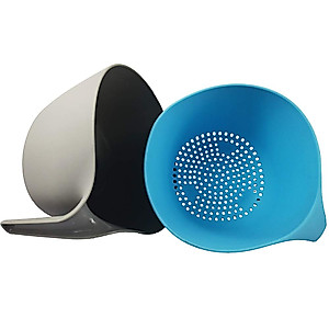 RAINBOW TOYFROG Bath Toy Storage Bin, freestanding Bath Toy Organizer Basket with Drying Scoop and Base, Great Bath Toy Holder for Toddler and Babies-Gray+Blue