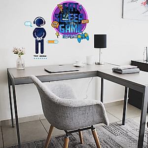 Gamer Room Decor Gaming Wall Decals Sticker, Boys Room Decals Video Game Decor Eat Sleep Game Wall Decal for Gamer Bedroom Playroom Decorations