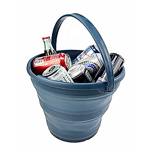 SAMMART 10L (2.6 Gallon) Collapsible Plastic Bucket - Foldable Round Tub - Portable Fishing Water Pail - Space Saving Outdoor Waterpot, Size 33cm Dia (Leaf Blue (Set of 2))