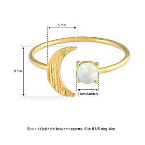 LAONATO 14K Gold Plated Created Opal and Crescent Moon Ring for Women Adjustable Size (White)