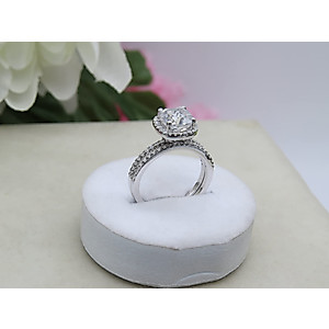 Dazzlingrock Collection Cushion Lab Created White Sapphire & Round Natural White Diamond Bridal Halo Engagement Ring Set, 10K White Gold, Size 7
