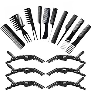 16Pack Styling Comb Set for Women:10Pcs Hair Stylists Styling Comb and 6Pcs Alligator Styling Sectioning Clips,Professional Hair Comb Set Great for All Hair Types,Can Meet Your Different Needs (Black)