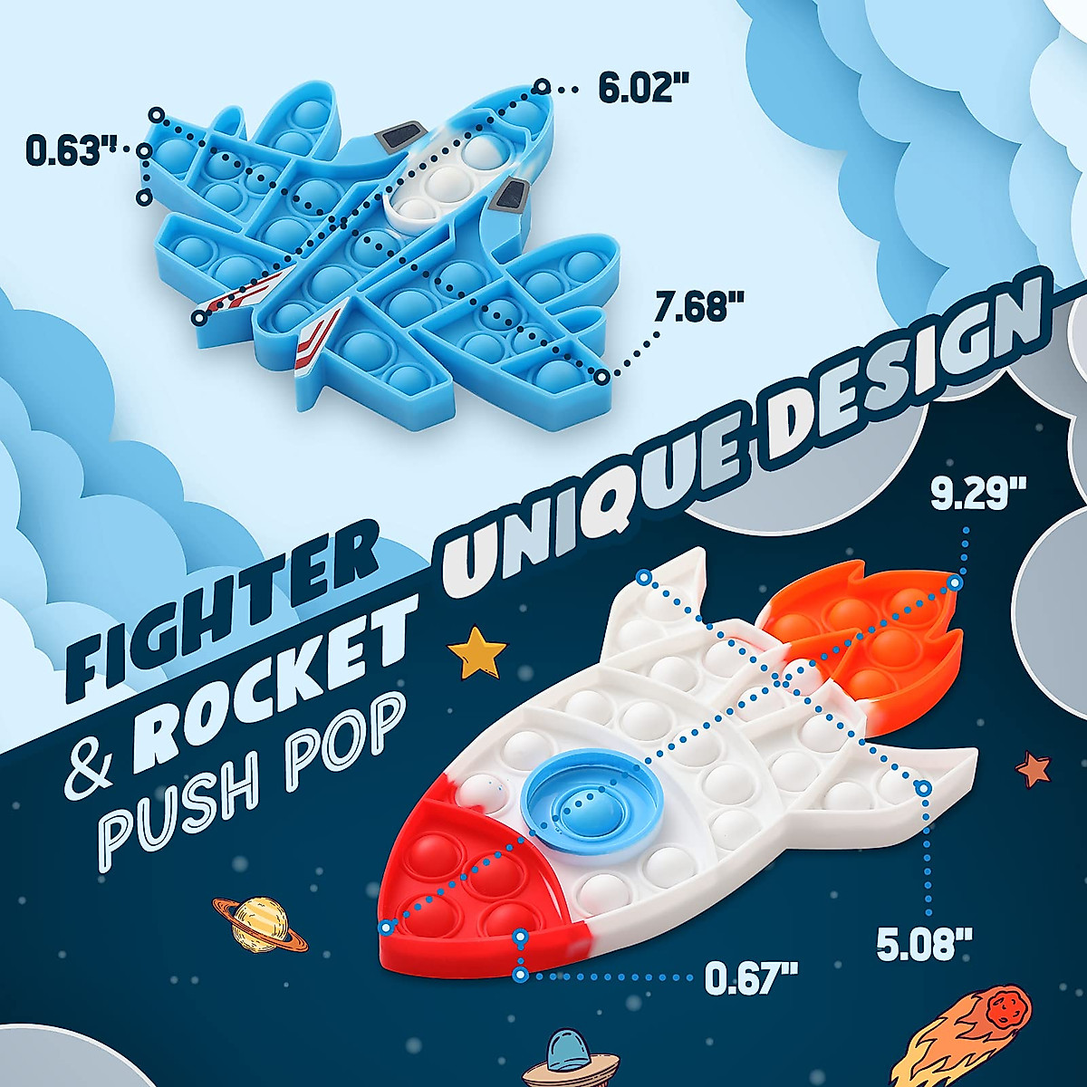 Sensory Pop Fidget Toy for Boys Birthday Gift for Kids | 2 Packs Push Pop Bubble Toys | Fidget Push Squeeze Toys Silicone Pop for Autistic Kids Adult Classroom Anxiety Stress Relief Toy