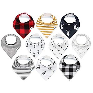 KiddyStar 10 Pack Unisex Organic Cotton Baby Bandana Bibs | Stylish Teething Bibs | Super Absorbent Drool Bibs | Toddlers Bibs | Burp Cloths