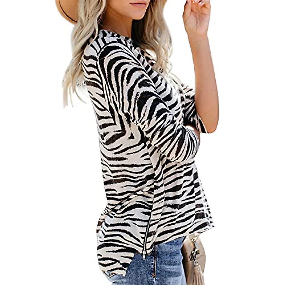 Anna-Kaci Women's Zebra Print Long Sleeve Pullover Tunic Top Fall Crewneck Sweatshirts, Zebra Print, Large