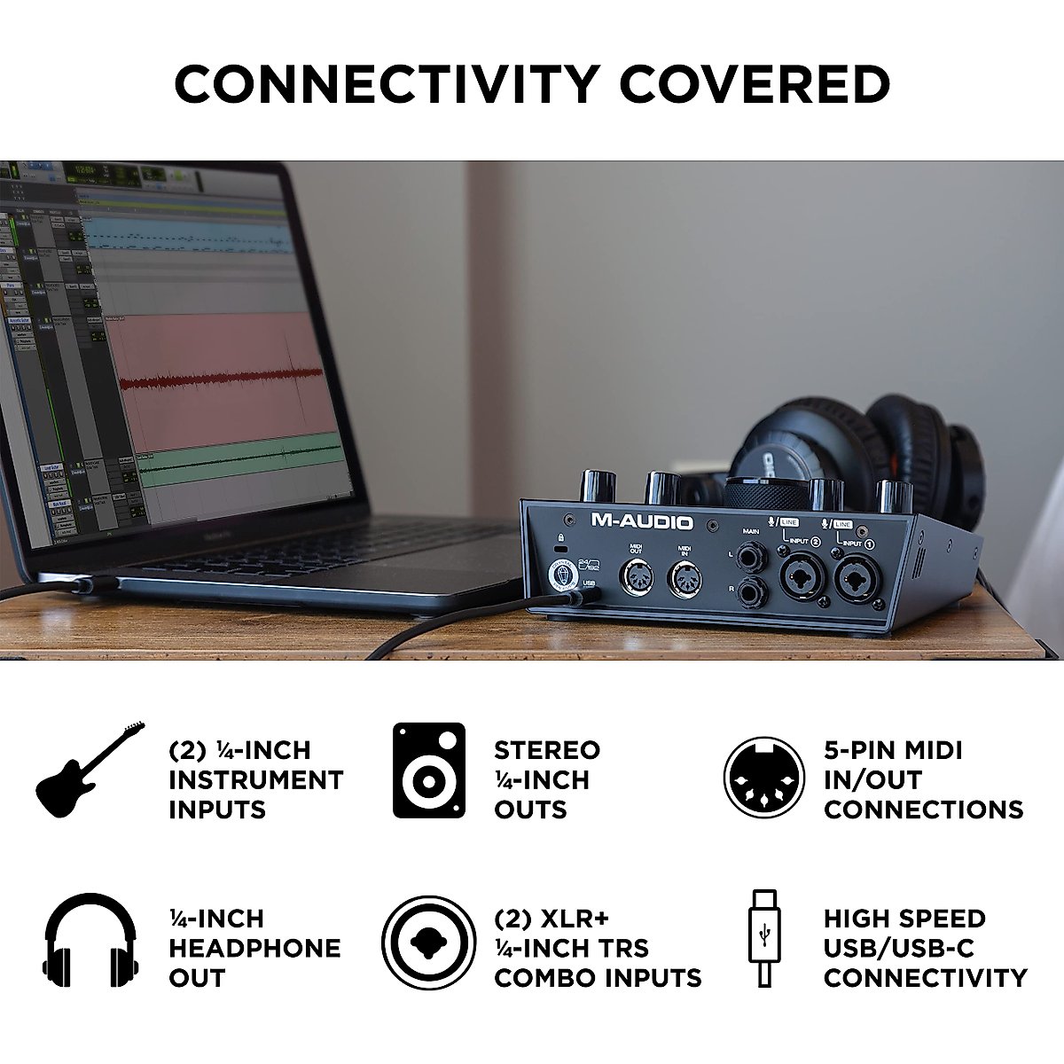 M-Audio AIR 192x6 USB C MIDI Audio Interface for Recording, Podcasting, Streaming, Studio Quality Sound, 2 XLR in and Music Production Software (Renewed)