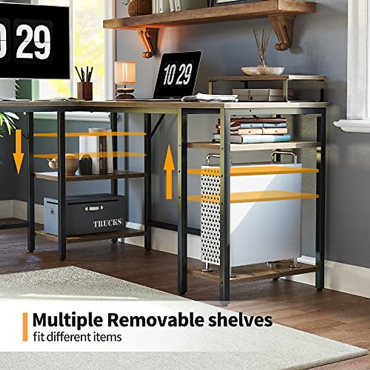 CubiCubi L Shaped Desk with Storage, 94.8 Inch Reversible Corner Computer Desk or 2 Person Long Table Desk, Home Office Large Gaming Writing Storage Workstation with Monitor Stand, Rustic Brown