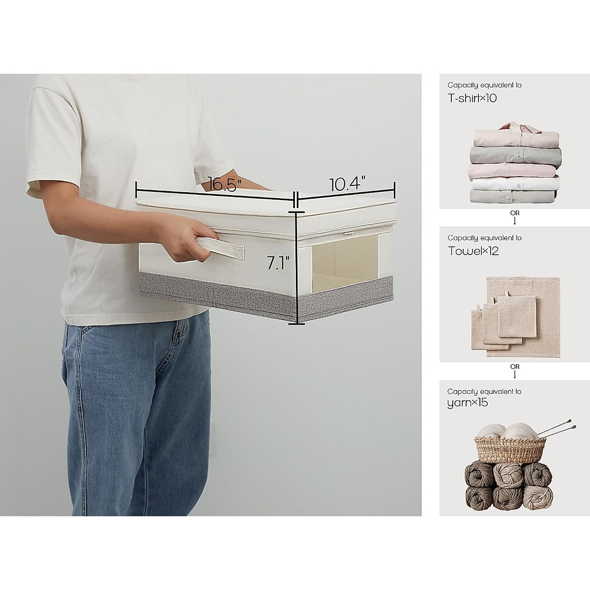 LoforHoney Home Fabric Storage Bins with Lids, Foldable Storage Baskets with Clear Window, Clothes Baskets with Durable Handles, Closet Storage Bins, Beige, 4-Pack