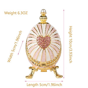 Furuida Pink Easter Egg Shape Jewelry Trinket Boxes Hinged with Love Shape Rhinestones Enamel Craft Gift for Women