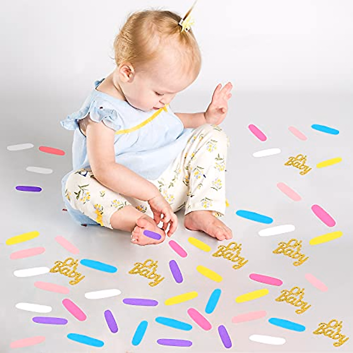 350 Pieces Baby Confetti Sprinkles Baby Shower Table Confetti Decorations Donut Paper Baby Confetti Sprinkles for Baby Shower (Classic Style)